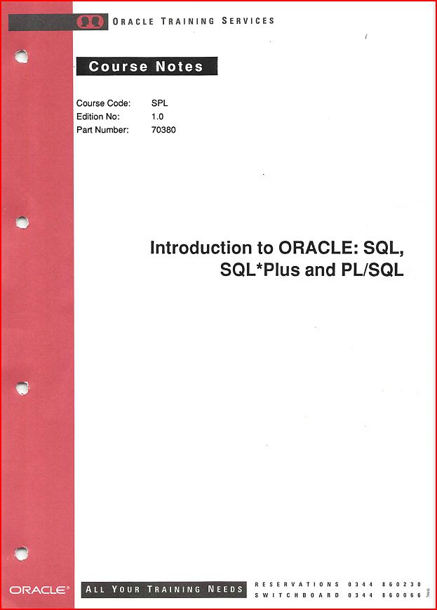 Oracle Introduction To Oracle Sql Sqlplus And Plsql Manual Computing History